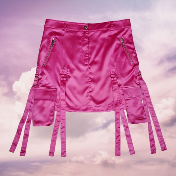 Dolls Kill | Skirts | Dolls Kill X Poster Grl Hot Pink Satin Cargo Mini ...